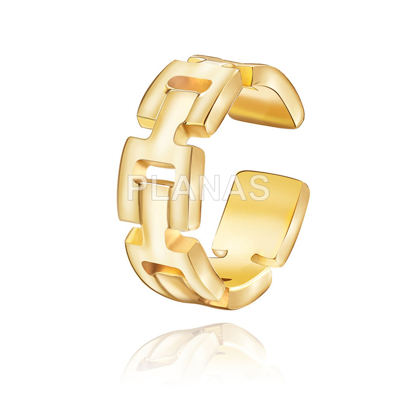Anillo en Acero Inoxidable y Baño Oro.