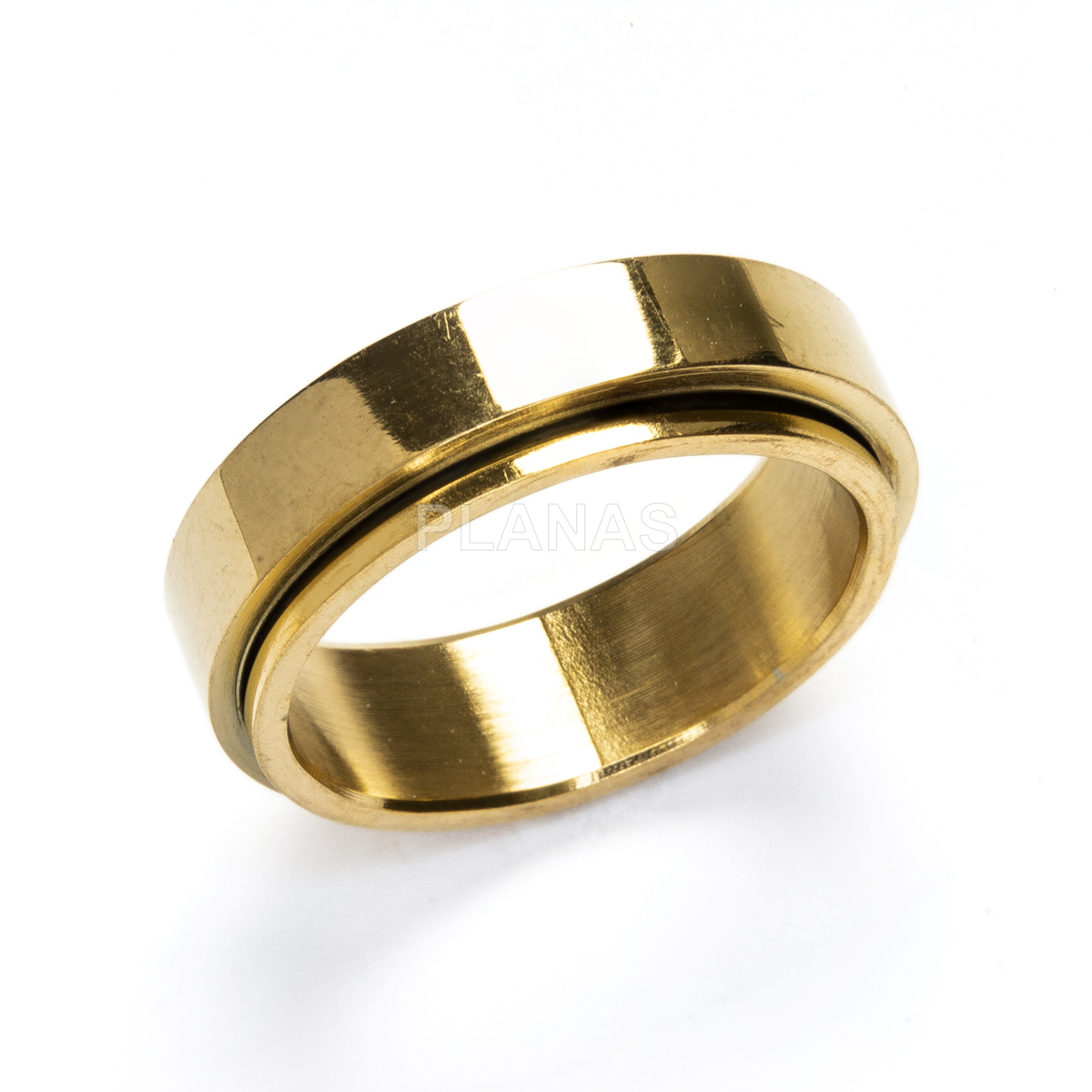 Anillo en Acero Inoxidable y Baño Oro.